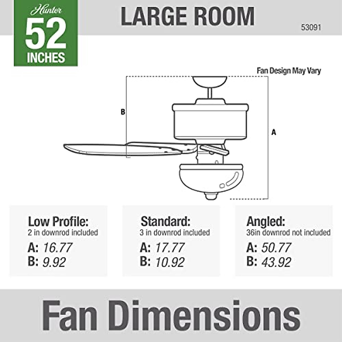 Hunter Fan Company 53091 Builder Deluxe Indoor Ceiling Fan with LED Light and Pull Chain Control, 52", New Bronze Finish