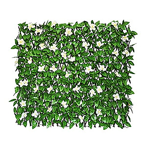 GLANT Expandable Fence Privacy Screen for Balcony Patio Outdoor,Decorative Faux Ivy Fencing Panel,Artificial Hedges (Single Sided Leaves) (1, Green-Flowers)