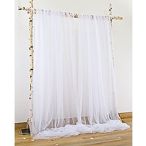 White Backdrop Curtain for Parties 10 ft x 10 ft Sheer Tulle Backdrop Drapes for Wedding Ceremony Birthday Baby Shower Photo Backdrop Curtain Decorations 2 Panels 5ft x 10ft