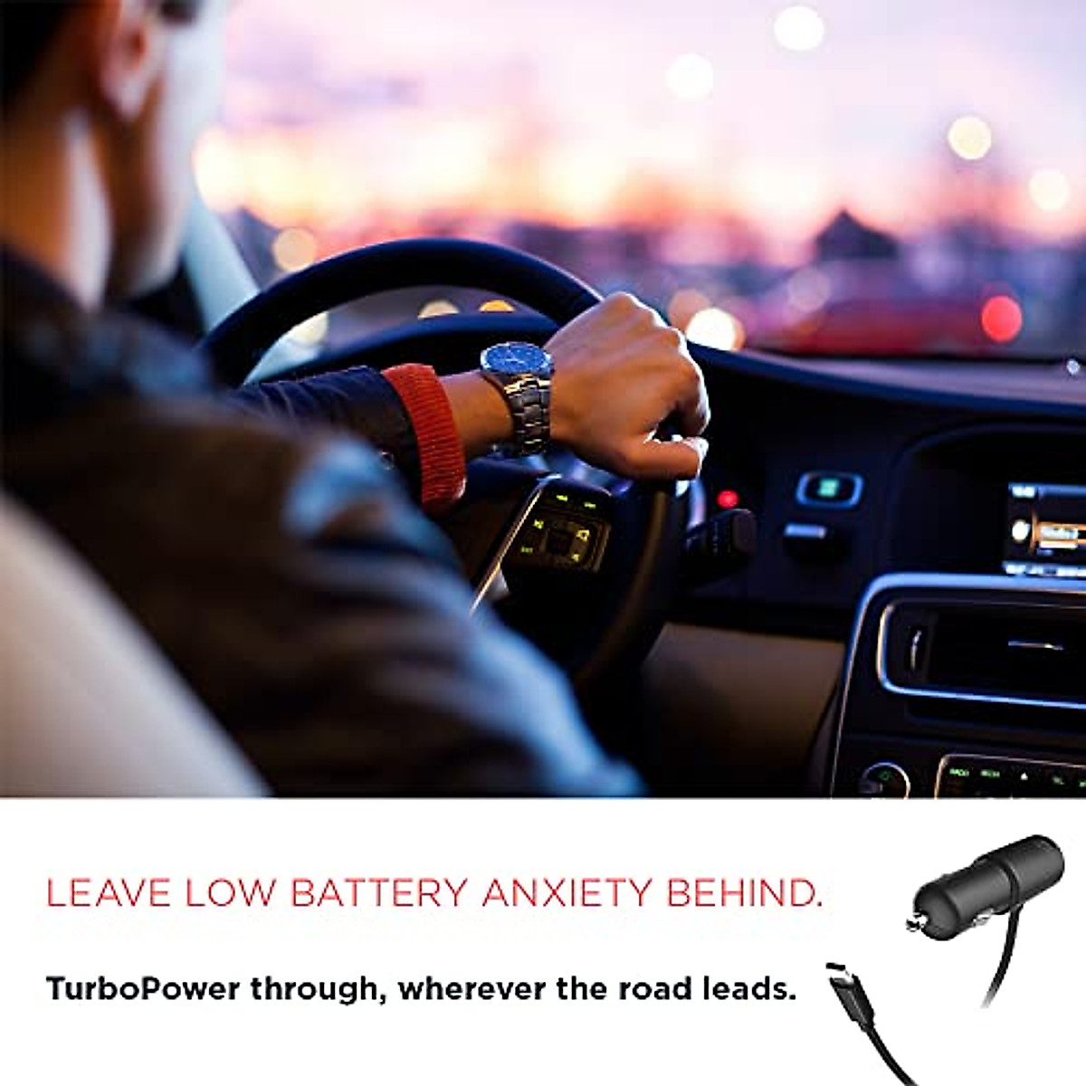 Motorola TurboPower 36 Duo USB-C Car Charger- 18W USB-PD Fixed Type C Cable + 18W QC3.0 Port - Simultaneous Turbo Charging for Moto G Power/Stylus/Fast,G6,G7 Power/Supra,X4,Z,Edge/Edge+/Razr/One 5G