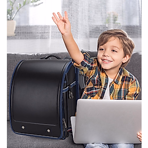 Randoseru Japanese schoolbag for primary school students?backpacks for kids boys and girls (Pure black)