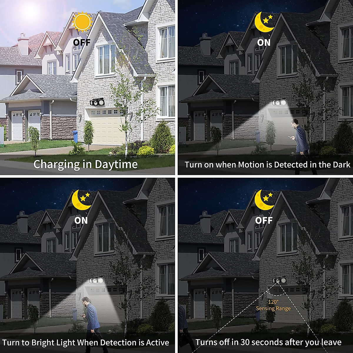 Solar Lights Outdoor 3 Head Motion Sensor Solar Powered Lights 218 LED Security LED Flood Lights IP65 Waterproof 270° Wide Angle Illumination Wall Lights with 3 Modes for Garden Patio Yard 2 Packs