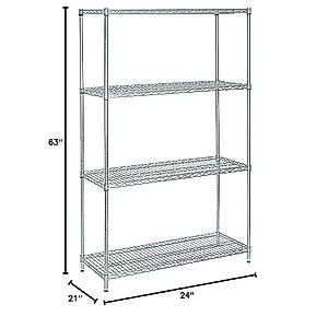 Nexel 4-Shelf Wire Shelving Unit, Clear Epoxy Finish, 21" W x 24" L x 63" H