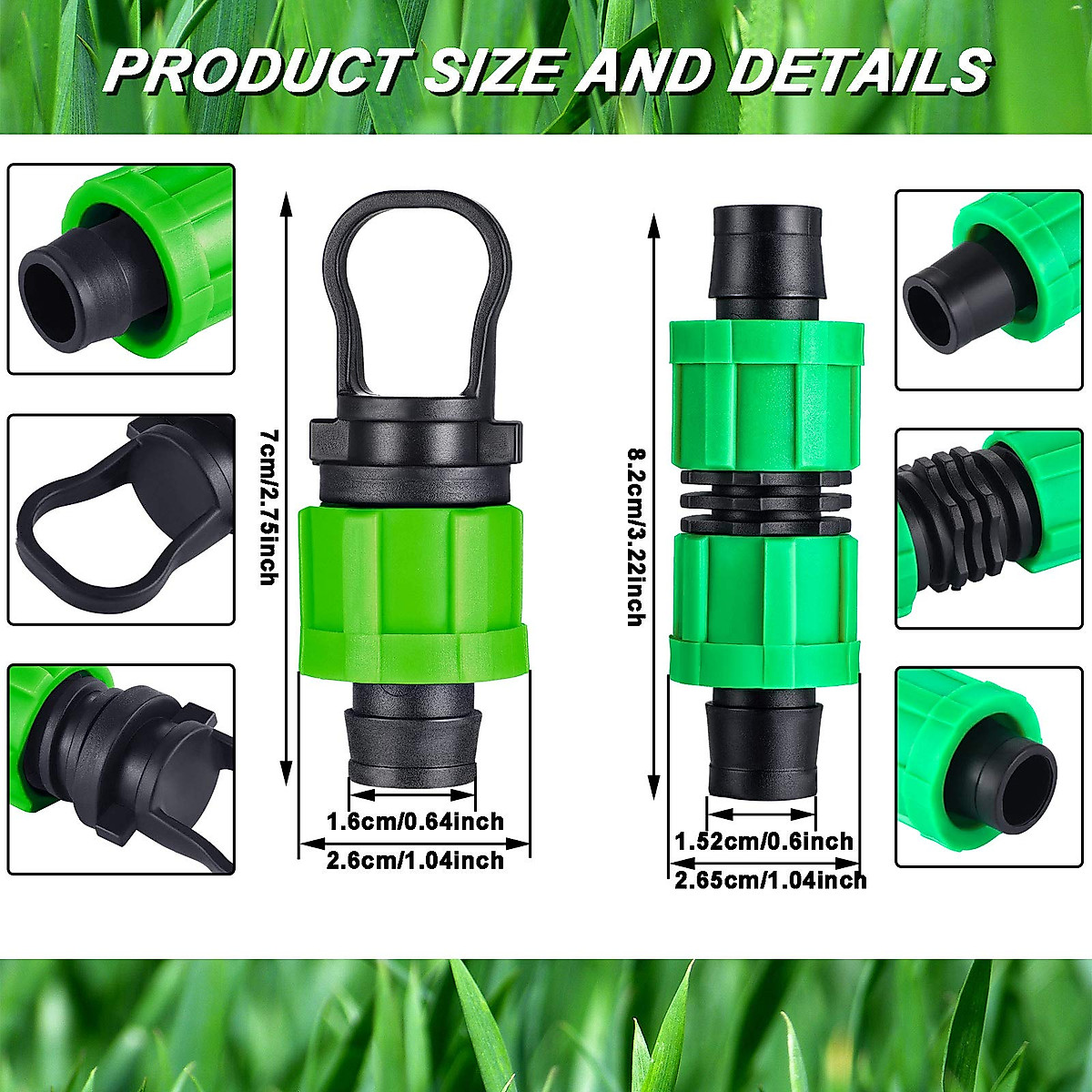 12 Pieces Drip Irrigation Coupling and Drip Irrigation Tubing End Cap Plug 1/2 Inch Universal Drip Irrigation Fitting Compatible with Most 16-17 mm Drip Tape AG Tubing Drip or Sprinkler Systems