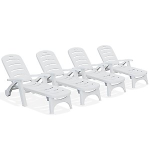 YITAHOME Outdoor Chaise Lounge on Wheels, Set of 4 PP Plastic Folding Patio Chairs with 5-Level Adjustable Backrest for Pool, Garden, Beach, Sunbathing, Yard, and Poolside Lounging