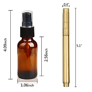 Ruckae Set of 20，1 oz Amber Glass Spray Bottles for Essential Oils, Hair, Water, Empty Small Fine Mist and Refillable Mister-With Funnel and Gold Pen,Black Fine Mist Sprayers