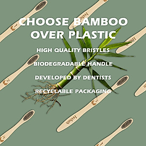 Isshah Biodegradable Eco-Friendly Natural Bamboo Charcoal Toothbrushes, FSC Certified and PETA Approved - 12 Count