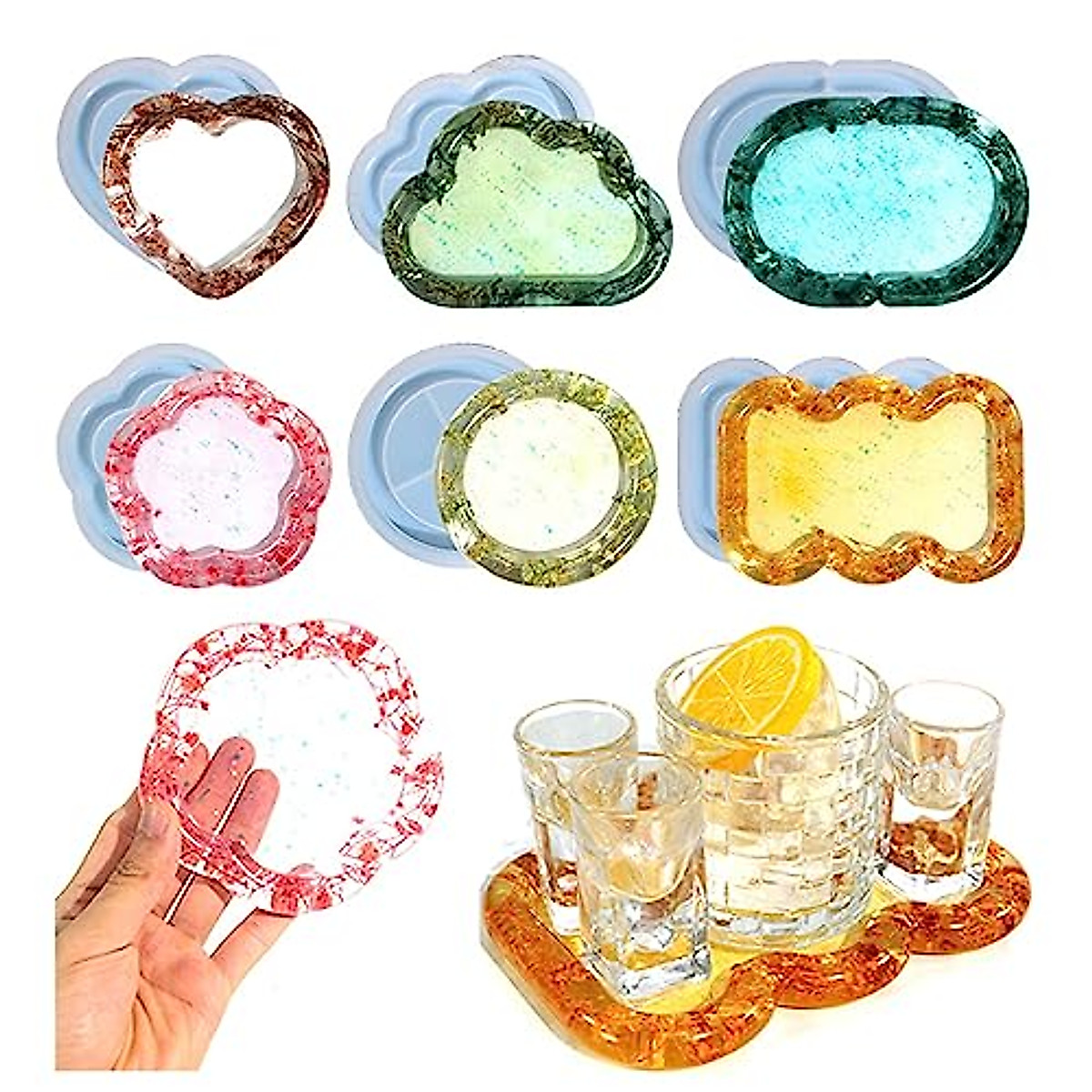 Cloud Heart Flower Shape Tray Molds with Edge Jewelry Tray Candle Holder Mold Plate Dish Container Resin Casting Mould Jewelry Storage Tray Silicone Mold DIY Craft Supplies Storage Container