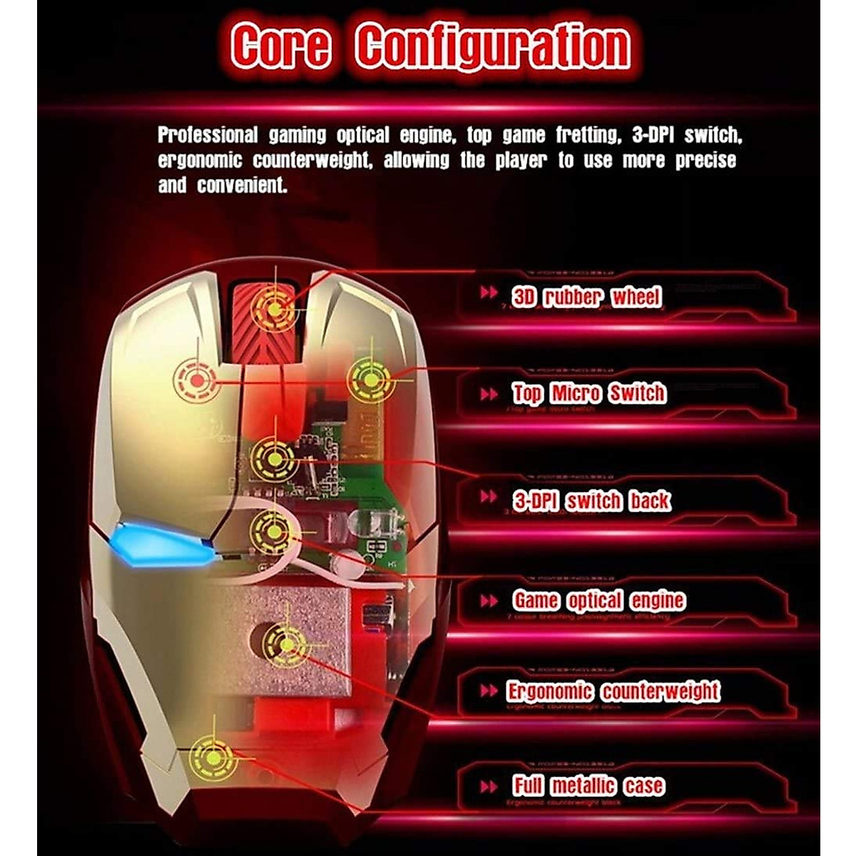 Fitzladd Wireless Mouse Ergonomic 2.4 G Portable Mobile Computer Click Silent Mouse Optical Mice with USB Receiver for Notebook PC Laptop Computer (Gold)