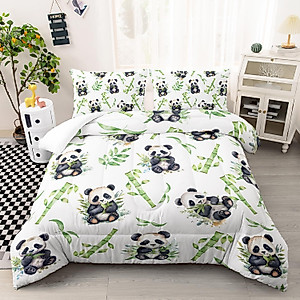 AILONEN Panda Kids Comforter Set Full Size, Kawaii Cute Cartoon Panda Bedding Set for Kids Boys Girls,Cute Duvet Set for All Season,Soft Breathable 3 PCS,1 Quilt and 2 Pillowcases