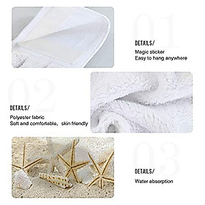 KOCOART Seashells Coastal Kitchen Hand Towels with Loop Starfish Tropical Beach Shore Hanging Tie Towel Set of 2, Soft Absorbent Washcloth Dish Fingertip Towel for Bathroom 12x17 in