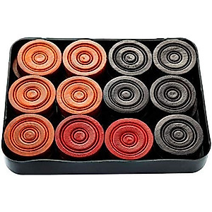 Professional Set of 24 Wooden Carrom Game Coins and Striker Set,Wooden Checkers (24 Pieces + 1 Striker with Striker Case)