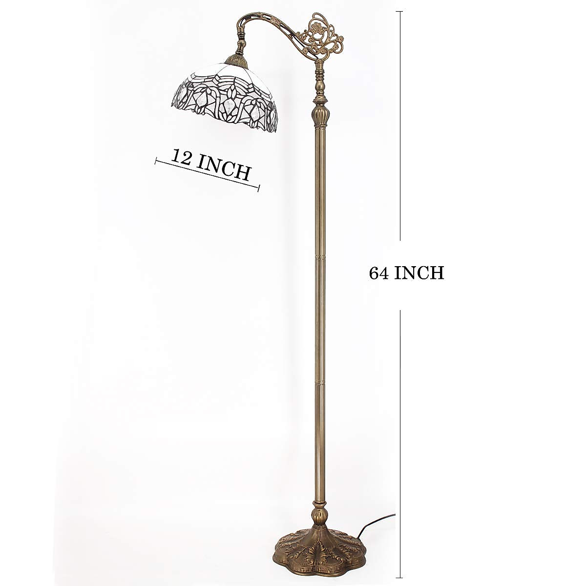 WERFACTORY Tiffany Floor Lamp White Crystal Bent Stained Glass Arched Lamp 12X18X64 Inches Gooseneck Adjustable Corner Standing Reading Light Decor Bedroom Living Room S508W Series