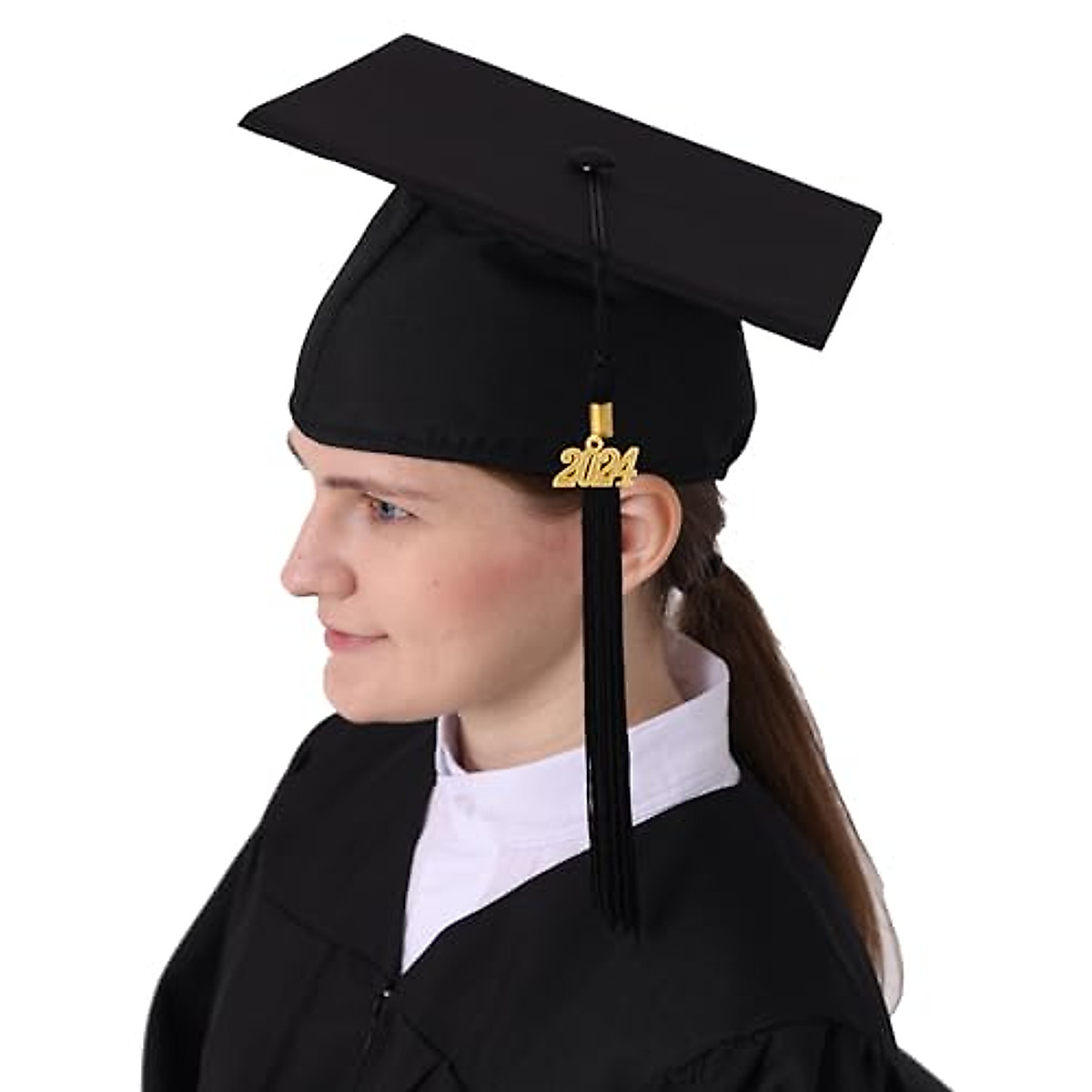GraduatePro Matte Graduation Cap with 2024 Tassel for Adults High School and Bachelor Master Black