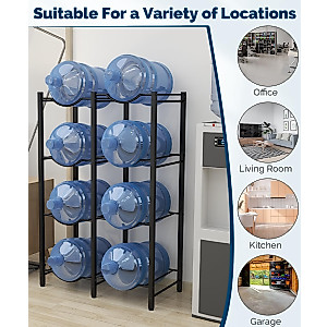 mocomax 5 Gallon Water Jug Rack, Detachable Water Bottle Holder for 8 Bottles, 4 Tier Heavy Duty Water Cooler Jug Rack, Water Bottle Organizer Storage Rack for Kitchen, Office, Living Room, Black