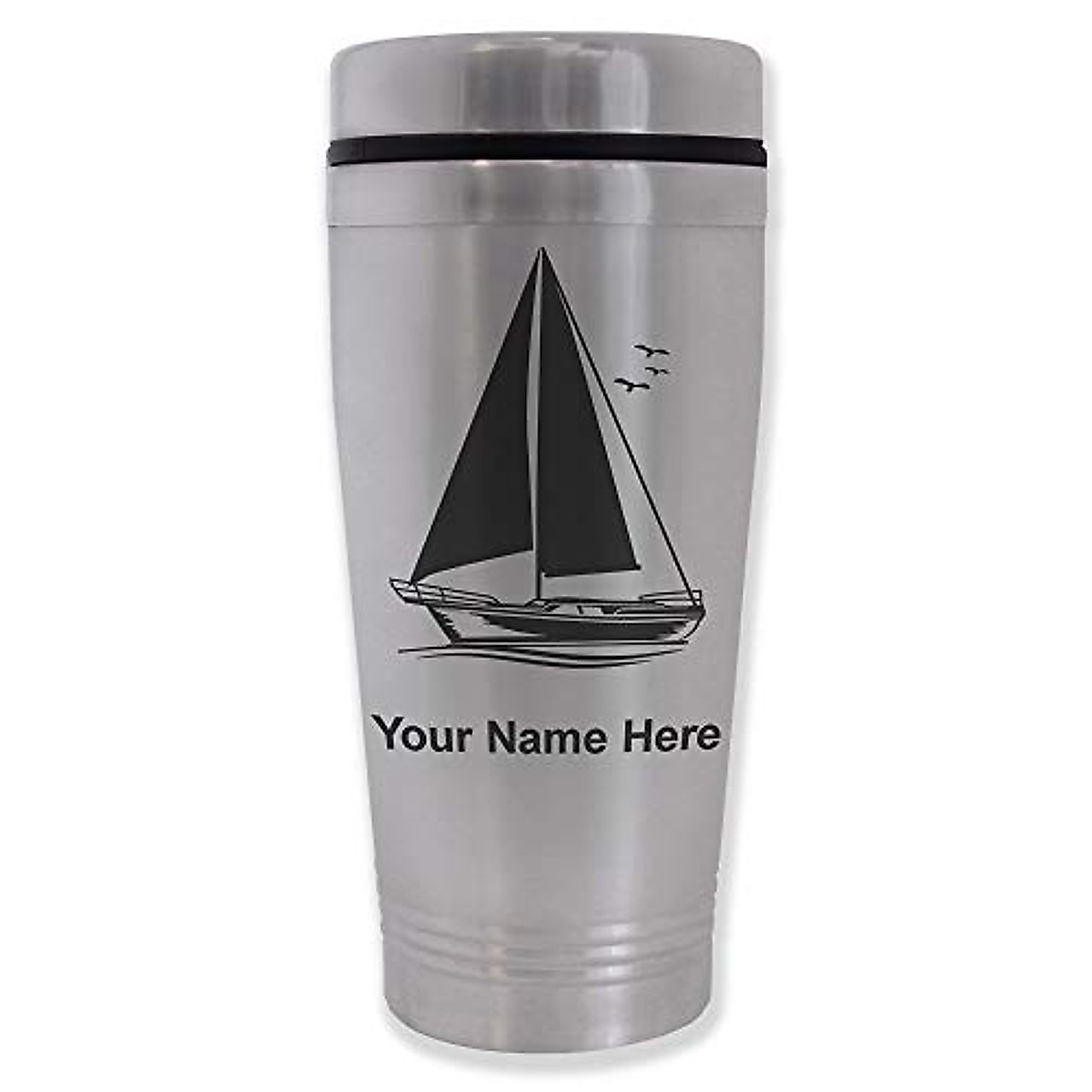LaserGram 16oz Commuter Mug, Sailboat, Personalized Engraving Included
