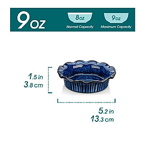 vancasso Stern Mini Pie Pans Set of 6, Ceramic Dish Pie Plate for Baking, Small Plates with Corrugated Edge, Easy to Clean, Dishwasher & Microwave & Oven Safe Blue, 5.2 inch, 9 Ounce