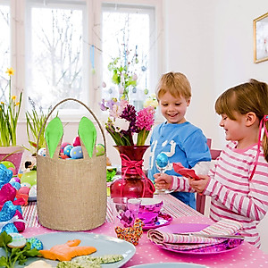 Ekoropshop 3 Pack Easter Bunny Bags for Kids Easter Jute Burlap Easter Egg Basket with Ears for Easter Egg Hunts Party