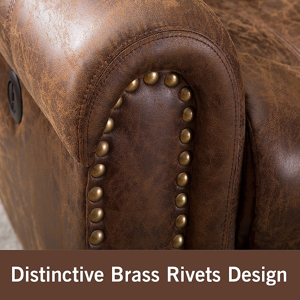 ANJ Electric Recliner Chair W/Breathable Bonded Leather, Classic Single Sofa Home Theater Recliner Seating W/USB Port (Nut Brown)