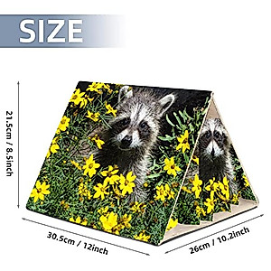 enheng Small Pet Hideout Raccoon Sitting Yellow Flowers Hamster House Guinea Pig Playhouse for Dwarf Rabbits Hedgehogs Chinchillas