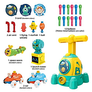 PZJDSR Rocket Balloons Car with Pump Balloon Launcher Car Toy Set Balloon Powered Cars with Manual Pump Toy Gift Balloon car Preschool Science Toys Suitable for Boys and Girls 3+ Years（Yellow+Green）