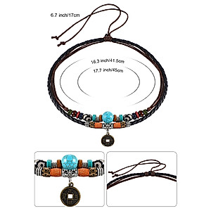 Hicarer 3 Pieces Suede Choker Necklaces American Indian Feather Handmade Necklaces Adjustable Leather Turquoise Choker Necklace Moon Crescent Pendant Choker for Women Accessories