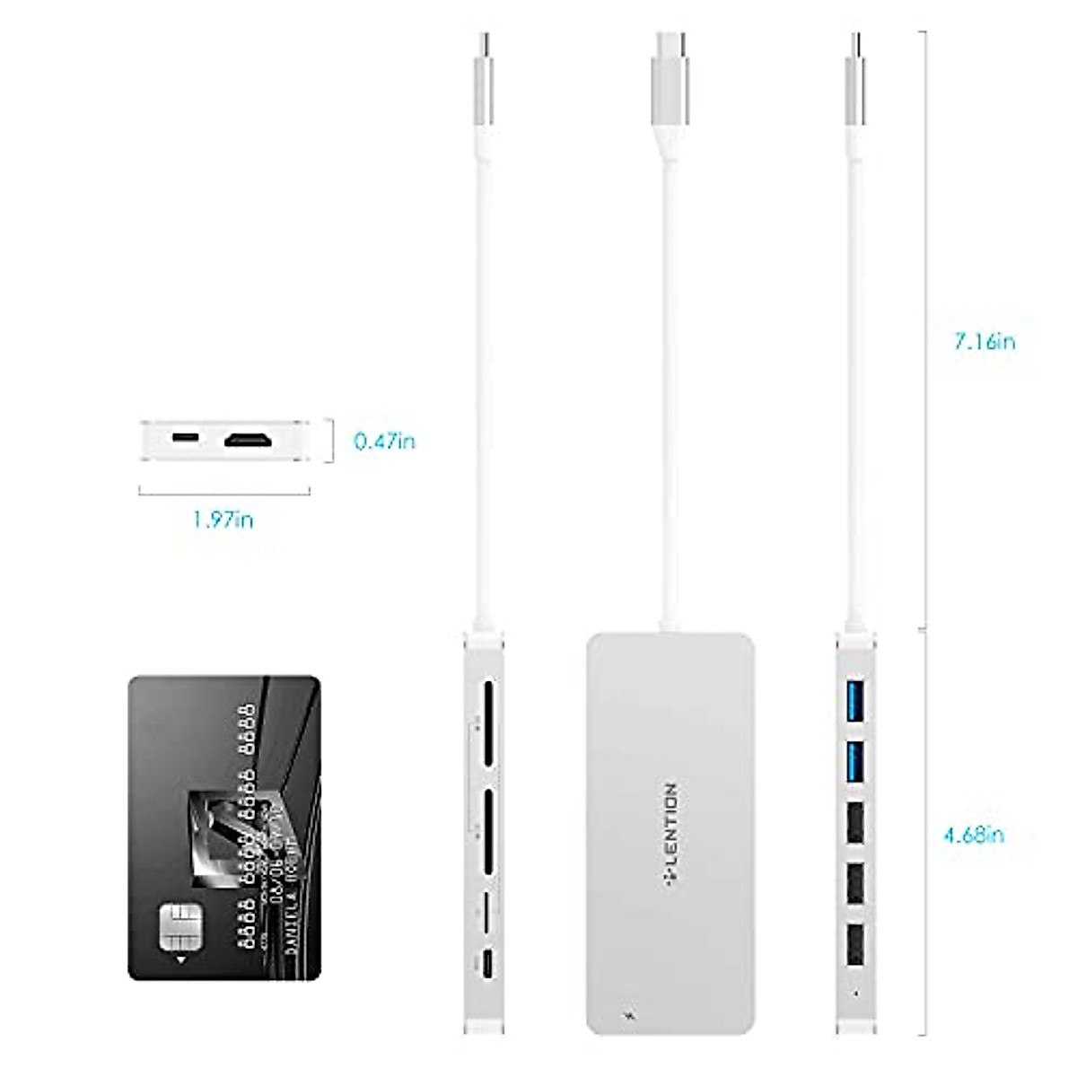LENTION USB C Hub with 3-Slot Card Reader, 4K HDMI, USB 3.0, USB 2.0, Type C Data/Charging Compatible 2023-2016 MacBook Pro, New Mac Air/Surface, Stable Driver Certified Adapter (CB-C19, Silver)
