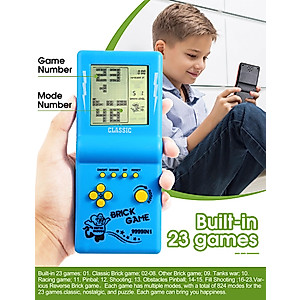 HLF 3.5-inch Large Screen Retro Brick Game Console for The 80s/90s Building Block Game Racing/Tank Game Built-in 23 Classic Games Nostalgic Puzzle Children's Game Console (Blue)