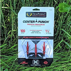 TenPoint EVO-X CenterPunch Broadhead, Red - Pack of 3 - 100-Grain, Rear-Deploying Design