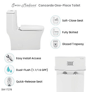 Swiss Madison Well Made Forever SM-1T278, Concorde One Piece Square Toilet Dual Flush 1.1/1.6 gpf with 10" Rough In