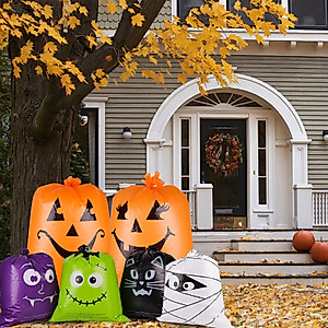 POPGIFTU 12 PCS Halloween Lawn Leaf Bags Pumpkin Lawn Bags, with 6 Halloween Pattern Designs, Plastic Outdoor Fall Leaf Trash Bag for Fall Decorations Outdoor Yard Lawn Halloween Decorations
