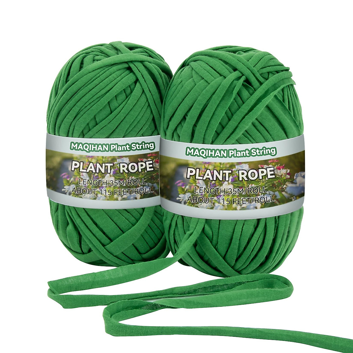 MAQIHAN 2 Pack Garden String - Plant Ties,Garden Twine,Gardening Tape,Tree Support, Stretchy Ttrap for Plants,Trees,Flowers,Green Soft Plant Ties for All Plants All Gardeners(35M/Roll,115FT)