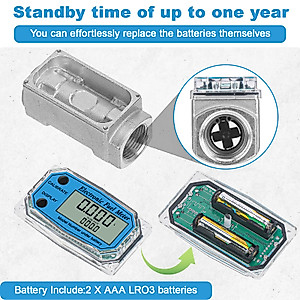 UwinVwin 1" 2.6-26 GPM Inline NPT Thread Flowmeter, Digital Turbine Fuel Flow Meter, for Water, Diesel, Gas Oil, Gasoline, and Other Liquids - Supports Gallon, QTS, PTS, L, m³ with 3/4 in Adapters