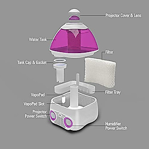 Vicks Starry Night Cool Moisture Humidifier with Projector & VapoPad Scent Pad Heater, Pink