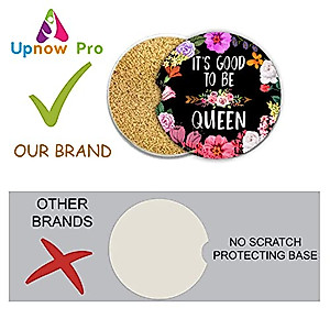 Funny Car Coasters for Cup Holders - 2 Pack Absorbent Ceramic Stone Car Cup Holder for Women, Keep Auto Clean & Easy Removal, Cute Car Accessories Interior & Great Gift Idea, Flower & Sayings Mix