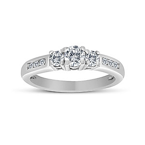 1/2ctw Diamond Three Stone Ring With Side Stones in 10k White Gold (H-I, I2-I3)
