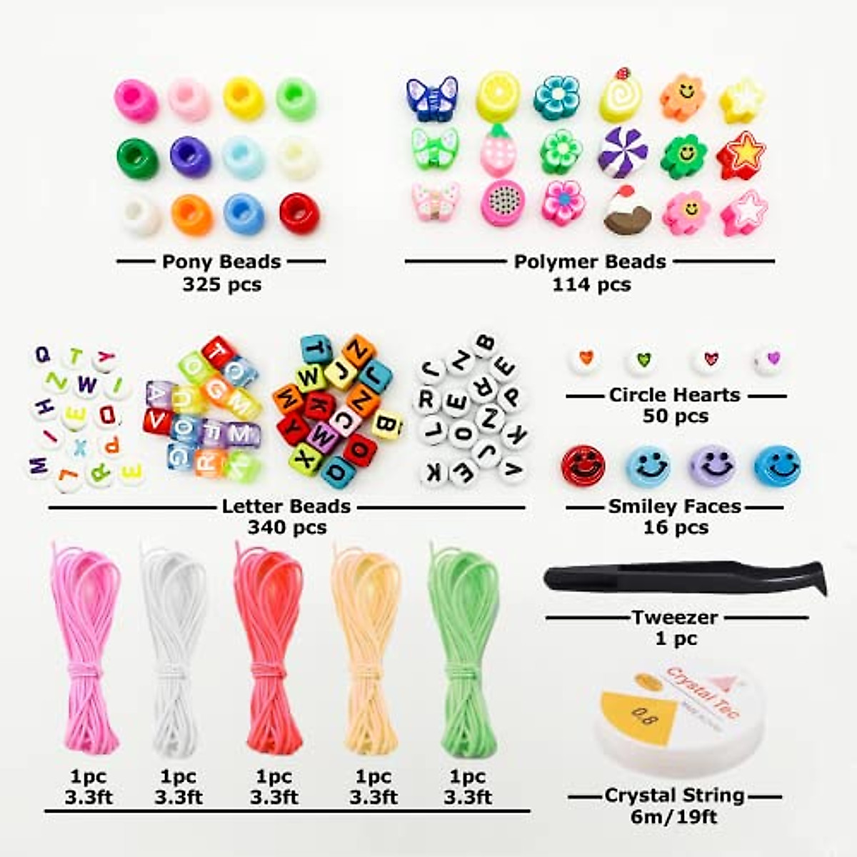 Luwanio Bracelet Making Kit, Pony Beads Polymer Clay Beads Smiley Beads Letter Beads for Bracelets Jewelry Making, DIY Arts and Crafts Gifts for Girls Age 6 7 8 9 10-12