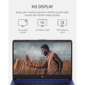 HP 14 Laptop, Intel Celeron N4020, 4 GB RAM, 64 GB Storage, 14-inch Micro-edge HD Display, Windows 10 Home, Thin & Portable, 4K Graphics, One Year of Microsoft 365 (14-dq0010nr, 2021, Indigo Blue)