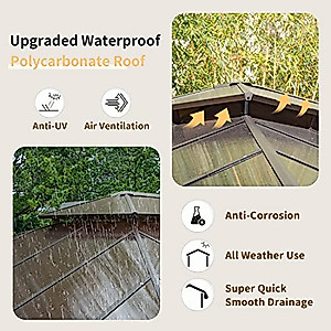 Domi 12' X 16' Hardtop Gazebo, Permanent Outdoor Gazebo with Polycarbonate Double Roof, Aluminum Gazebo Pavilion with Curtain and Net for Garden, Patio, Lawns, Deck, Backyard, Wood Looking