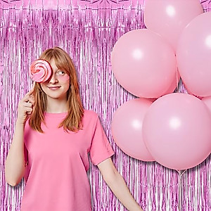 Foil Fringe Curtain Christmas Party Decorations - Pink Metallic Tinsel Photo Booth Backdrop Party Steamers Curtains for Birthdays Valentines Engagement Bachelorette Celebration