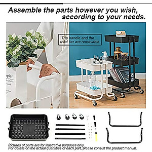 Lomani 3 Tier Storage Cart, Rolling Utility Cart with Brake Caster Wheels, Multifunctional Storage Shelves, Metal Storage Cart, Trolley for Kitchen, Bathroom, Office with Handle -White