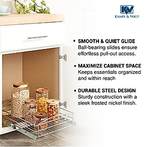 Knape & Vogt RS-MUB-14-FN 5 in. H x 15 in. W x 20 in. D Multi-Use Basket Silver Pull Out Cabinet Organizer, Frosted Nickel