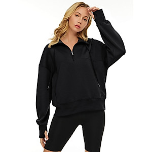 AUTOMET Womens Half Zip Sweatshirts Quarter Zip Oversized Hoodies Pullover Long Sleeve Fleece Shirts Crewneck Fall Clothes 2023 Y2k Teen Girls Winter Fashion Clothes Black