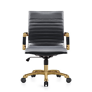 LeisureMod Harris Modern Adjustable Executive Swivel Leatherette Task Gold Office Chair (Black)