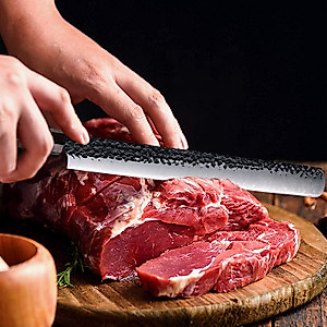 FINDKING Dynasty Series 12" Clad Steel Brisket Ham knife and Magnetic Walnut Knife Edge Guard