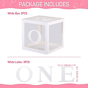 TECKED First Birthday Decorations For Boy Or Girl, 3 Pcs ONE Balloon Boxes For 1st Birthday, Baby Clear Blocks Party Decor With ONE Letters For Photoshoot Props, Cake Smash Backdrop