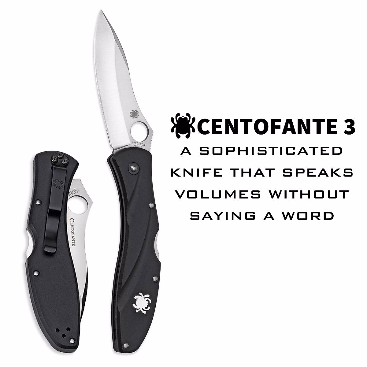 Spyderco CENTOFANTE 3 Prestige Folding Utility Pocket Knife with 3.14" VG-10 Stainless Steel Hollow Ground Blade and Lightweight FRN Handle - PlainEdge - C66PBK3