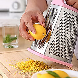 Spring Chef Professional Stainless Steel XL Parmesan Cheese Grater with Handle - 4 Sided Box Grater for Kitchen - Dishwasher Safe Carrot Shredder for Potato, Vegetables, Ginger - Pink Lemonade