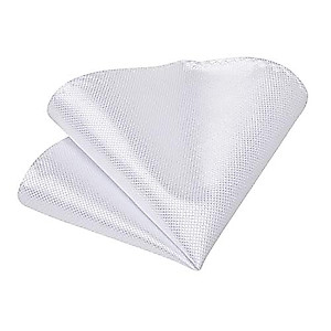 DiBanGu Tie Set for Men Solid Color Necktie, Gold Tie Tack, Gold Tie Ring, Pocket Square, Cufflinks Formal Mens Silk Tie, White