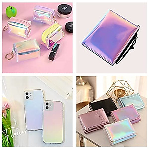 HYANG Holographic Iridescent Mirror Laser PU Faux Leather Sheets 1 Roll 12"X53"(30cmX135cm), Faux Leather Very Suitable for Crafts Making Leather Earrings, Bows, Handbag ，Sewing (Purple)
